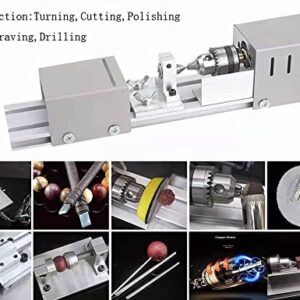 Professional mini Lathe Machine, Lathe Tools Woodworking Machine, Lathe Beads Polisher, CNC DIY Woodworking Wood Lathe Machine (Silver)