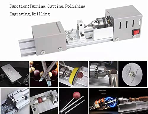 Professional mini Lathe Machine, Lathe Tools Woodworking Machine, Lathe Beads Polisher, CNC DIY Woodworking Wood Lathe Machine (Silver)