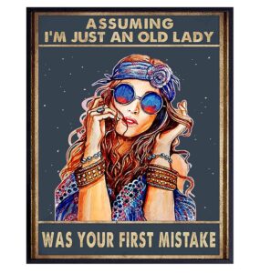 assuming i'm just an old lady - boho hippie room decor - bohemian room decor - funny birthday decorations wall art poster - gift for grandmother, grandma, granny, women - psychedelic room decor - 8x10