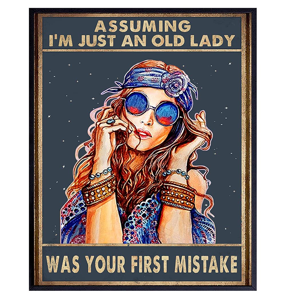 Assuming I'm Just An Old Lady - Boho Hippie Room Decor - Bohemian Room Decor - Funny Birthday Decorations Wall Art Poster - Gift for Grandmother, Grandma, Granny, Women - Psychedelic Room Decor - 8x10