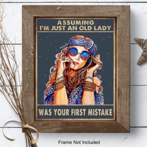 Assuming I'm Just An Old Lady - Boho Hippie Room Decor - Bohemian Room Decor - Funny Birthday Decorations Wall Art Poster - Gift for Grandmother, Grandma, Granny, Women - Psychedelic Room Decor - 8x10