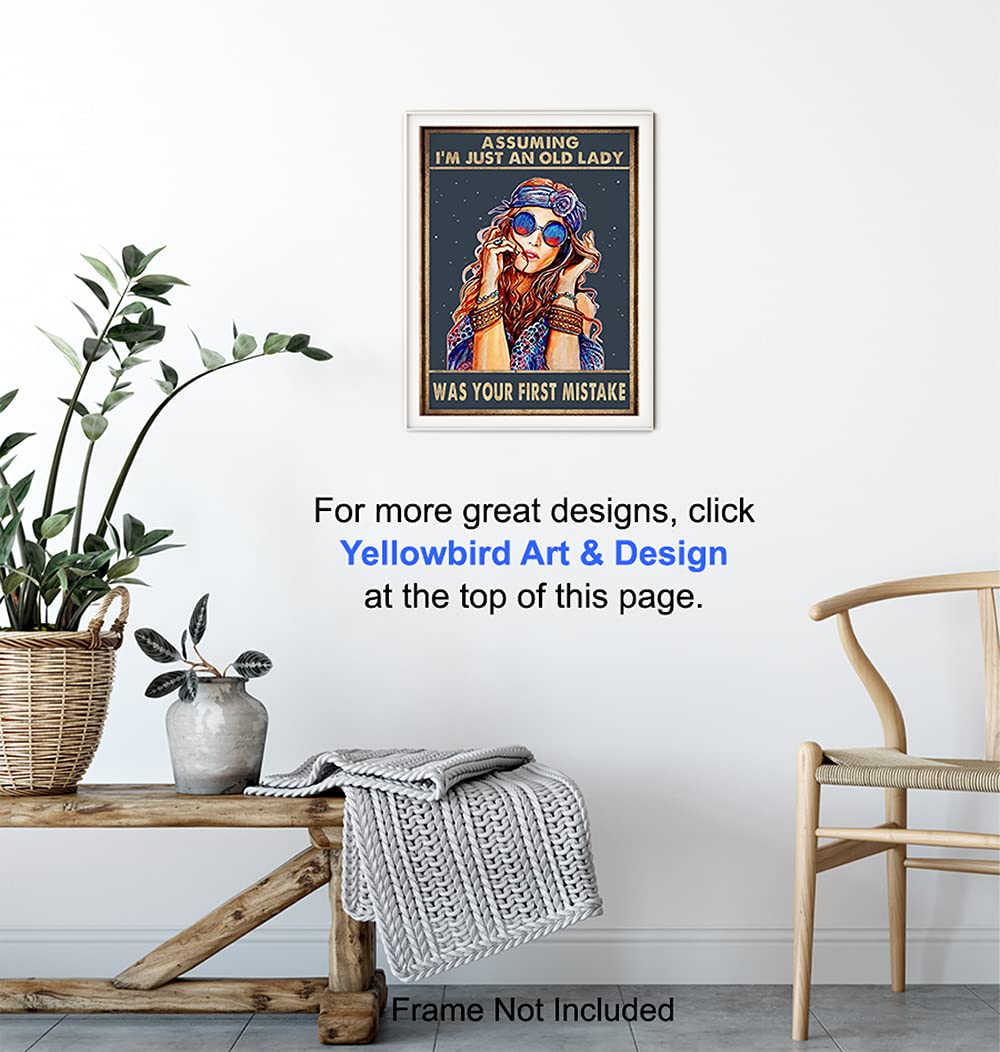 Assuming I'm Just An Old Lady - Boho Hippie Room Decor - Bohemian Room Decor - Funny Birthday Decorations Wall Art Poster - Gift for Grandmother, Grandma, Granny, Women - Psychedelic Room Decor - 8x10