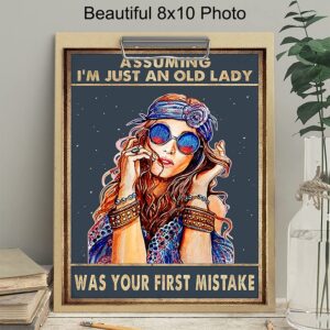 Assuming I'm Just An Old Lady - Boho Hippie Room Decor - Bohemian Room Decor - Funny Birthday Decorations Wall Art Poster - Gift for Grandmother, Grandma, Granny, Women - Psychedelic Room Decor - 8x10