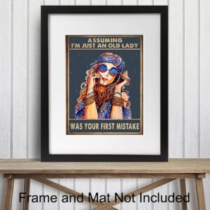 Assuming I'm Just An Old Lady - Boho Hippie Room Decor - Bohemian Room Decor - Funny Birthday Decorations Wall Art Poster - Gift for Grandmother, Grandma, Granny, Women - Psychedelic Room Decor - 8x10