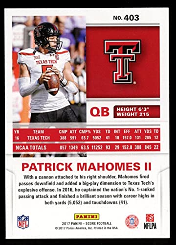 2017 Score Rookies #403 Patrick Mahomes II NM-MT RC Rookie Chiefs Red Raiders