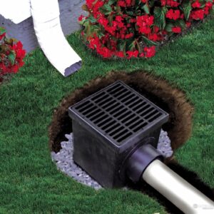 NDS 900BKITRTL1PK Square Kit with 2-Opening Catch Basin, 2 Adapters, 1 Outlet Plug, and 1 Plastic Drain Grate, 9-Inch, for Lawns, Landscaped Areas, Black