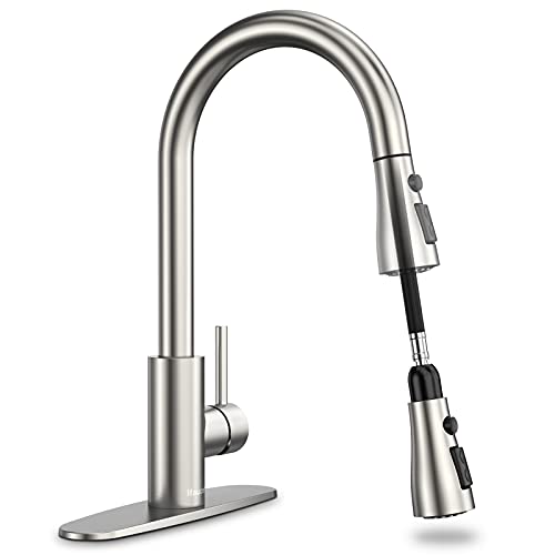 Kitchen Faucets, Kitchen Faucet with Pull Down Sprayer, High Arc Single Handle Kitchen Sink Faucet with Water Lines, Brushed Nickel Kitchen Faucet with Sprayer, RV Kitchen Sink faucets