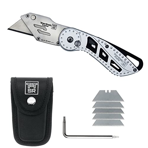 Folding Utility Knife Heavy Duty with Knife Maintenance Tool Holster Nylon Pouch Belt Clip Stainless Steel Box Cutter Knife Carry Case Utility Knife & Clip Roofing Knife One Year Manufacturer Warranty