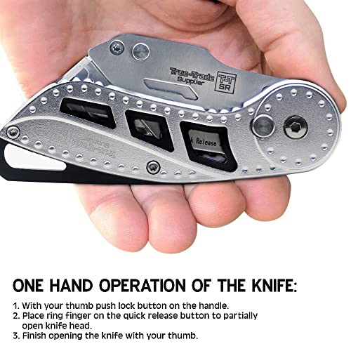 Folding Utility Knife Heavy Duty with Knife Maintenance Tool Holster Nylon Pouch Belt Clip Stainless Steel Box Cutter Knife Carry Case Utility Knife & Clip Roofing Knife One Year Manufacturer Warranty