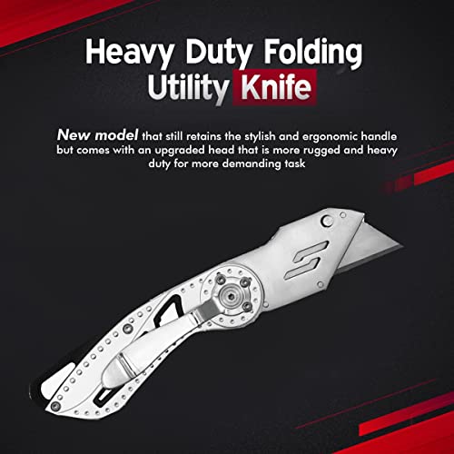 Folding Utility Knife Heavy Duty with Knife Maintenance Tool Holster Nylon Pouch Belt Clip Stainless Steel Box Cutter Knife Carry Case Utility Knife & Clip Roofing Knife One Year Manufacturer Warranty