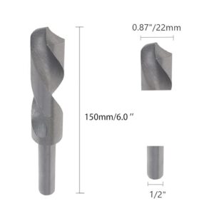 Auniwaig 1/2" Reduced Shank Drill Bit, 22mm High Speed Steel HSS Drill Bit for Stainless Steel, Alloy Metal, Plastic Wood