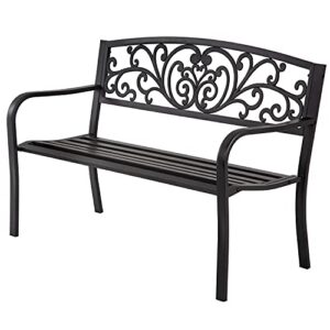 fdw 50in garden bench,powder-coat steel outdoor benches,500lb capacity patio bench outdoor benches for porch,garden, park,backyard