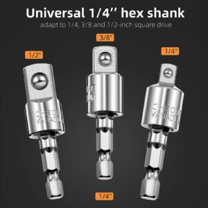 22 Flexible Drill Extension Hex Shank Drill Bit Kit Rotatable Joint Socket 1/4 3/8 1/2 Inch Hex Socket Adapter Socket Bendable Drill Bit Extension Screwdriver 105 Degree Angle Drill Bit Extension