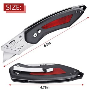 JTIEO Folding Utility Knife Sharp Box Cutters Heavy Duty Razor Knife for Cartons, Cardboard and Boxes Utility Knife- With 10 Pcs SK5 Stainless Steel Blades (Black)