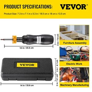 VEVOR Torque Screwdriver, 1/4" Drive Screwdriver Torque Wrench, Torque Screwdriver Electrician 10-50 in/lbs, Torque Range Accurate to ±5%, 5 in-lb Increment Torque Screwdriver with Bits & Case