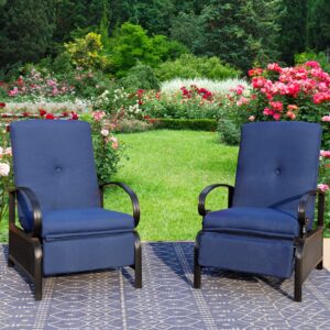 mfstudio patio recliner chair metal adjustable back 2 pieces outdoor lounge chair with 100% olefin cushion (navy blue)