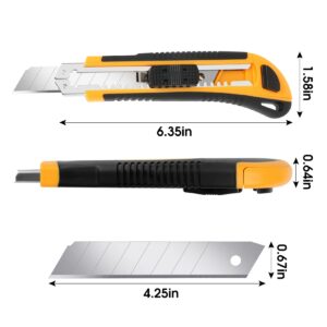 DIYSELF 1 PC Utility Knife, Box Cutter Retractable, Box Cutter for Thick Cardboard, Box Opener for Packages, Gift wrap and Paper, Extra 2 PCS Snap Off Blades Included, 18mm Wider Razor Sharp Blade