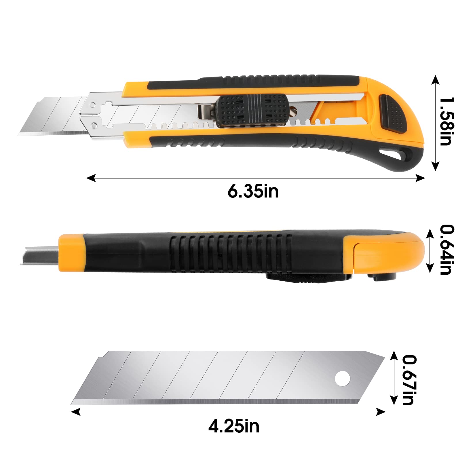 DIYSELF 1 PC Utility Knife, Box Cutter Retractable, Box Cutter for Thick Cardboard, Box Opener for Packages, Gift wrap and Paper, Extra 2 PCS Snap Off Blades Included, 18mm Wider Razor Sharp Blade