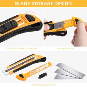 DIYSELF 1 PC Utility Knife, Box Cutter Retractable, Box Cutter for Thick Cardboard, Box Opener for Packages, Gift wrap and Paper, Extra 2 PCS Snap Off Blades Included, 18mm Wider Razor Sharp Blade