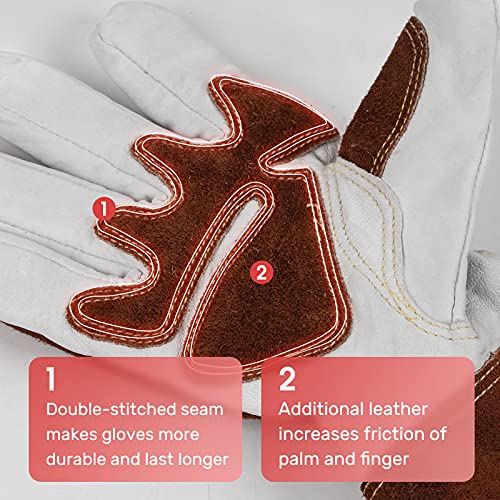 YESWELDER 12 Inches 482℉ Grain Leather TIG Specific Welding Gloves Heat/Fire Resistant Gloves for Welder, Goatskin Mitts for Stick/TIG Welding/Grill/Fireplace/Stove/Oven/BBQ(M)