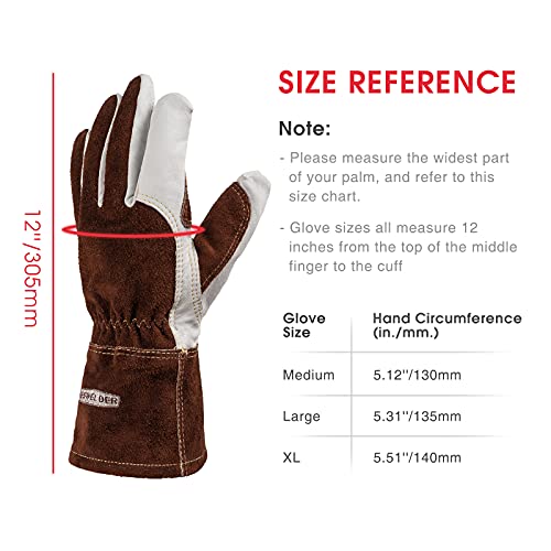 YESWELDER 12 Inches 482℉ Grain Leather TIG Specific Welding Gloves Heat/Fire Resistant Gloves for Welder, Goatskin Mitts for Stick/TIG Welding/Grill/Fireplace/Stove/Oven/BBQ(M)