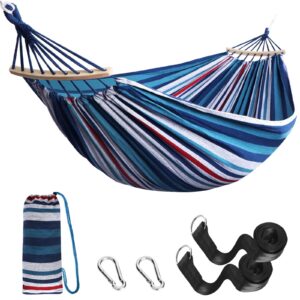 anyoo garden cotton hammock comfortable fabric hammock with spreader bar durable hammock up to 450lbs portable lightweight hammock with travel bag,perfect for camping outdoor/indoor patio backyard