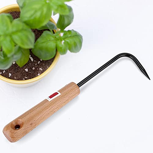 Bonsai Root Hook, 22cm Manganese Steel Single Claw Gardening Hook Root Pick Rake Bonsai Tool Handle Weeder with Comfortable Wooden Handle for Outdoor Cultivator Weed Remove