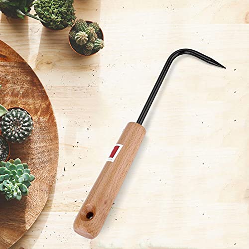 Bonsai Root Hook, 22cm Manganese Steel Single Claw Gardening Hook Root Pick Rake Bonsai Tool Handle Weeder with Comfortable Wooden Handle for Outdoor Cultivator Weed Remove