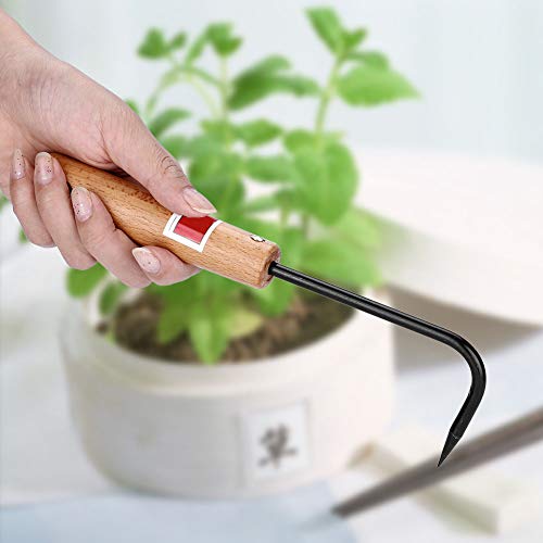 Bonsai Root Hook, 22cm Manganese Steel Single Claw Gardening Hook Root Pick Rake Bonsai Tool Handle Weeder with Comfortable Wooden Handle for Outdoor Cultivator Weed Remove