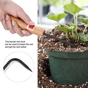 Bonsai Root Hook, 22cm Manganese Steel Single Claw Gardening Hook Root Pick Rake Bonsai Tool Handle Weeder with Comfortable Wooden Handle for Outdoor Cultivator Weed Remove