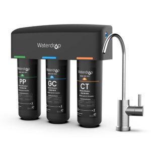 waterdrop tsb 8 layer high capacity under sink water filter, reduces pfas, pfoa/pfos, fluoride, chlorine, bad taste & odor, with dedicated faucet, nsf/ansi 42 certified element, usa tech