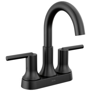 delta faucet trinsic matte black bathroom faucet, bathroom sink faucet, centerset, diamond seal technology, metal drain assembly, matte black 2559-blmpu-dst