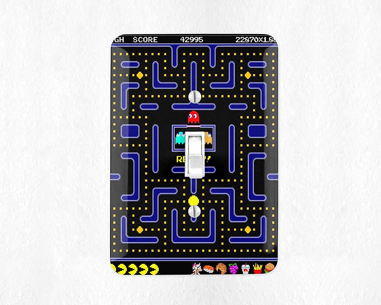 Retro Arcade Lightswitch Plate Pac Man Light Switch Cover I Love the 80's Retro Room Decor (Single Switch)