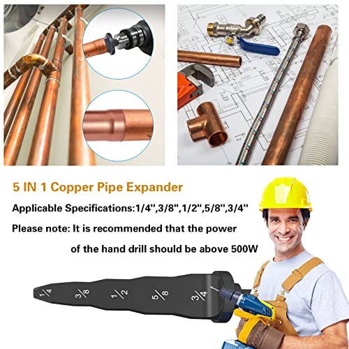 [5 in 1]Swaging Tool Copper Tube Expander Manual Copper Pipe Swage Too Expander Drill Bit Soft Copper tubing Tool bit with for HVAC Repairing Air Conditioner