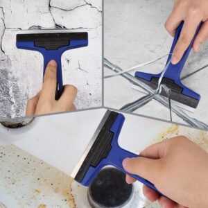 Razor Blade Scraper, 4" Scraper Tool with 10 Extra Replacement Metal Blades, Razor Scraper Remover for Cleaning Paint, Caulk, Adhesive, Label, Decal, Sticker from Window, Glass, Tile, Floor, Stove Top