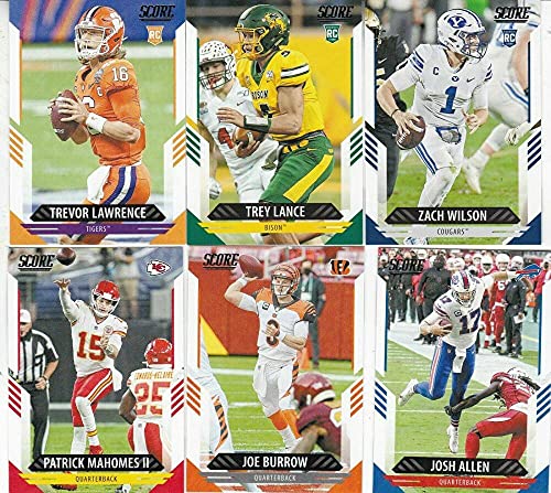 2021 Score NFL Football Complete Hand Collated Set of 400 Cards in Raw (NM or Better) Condition - Includes 100 Rookies. Players included in this set are Patrick Mahomes II Josh Allen Tom Brady (2 cards) Tyreek Hill and rookies of Trevor Lawrence Justin Fi