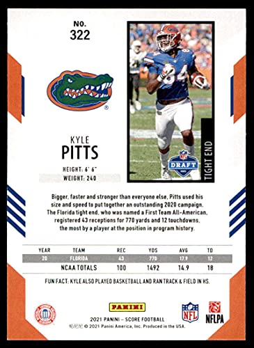 2021 Score #322 Kyle Pitts RC Rookie Card Florida Gators Official NFL Football Trading Card in Raw (NM or Better) Condition