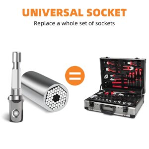 Universal Socket Tool Gift for Men Dad - Socket Set with Power Drill Adapter Cool Stuff, Super Universal Socket Grip Gadgets 1/4'' - 3/4'' (7-19mm), Father's Day/Christmas Unique Gifts for Dad