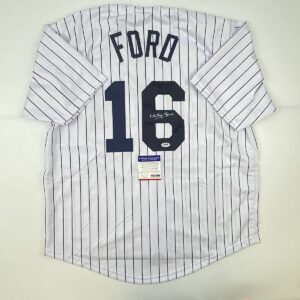 autographed/signed whitey ford new york pinstripe baseball jersey psa/dna coa #3