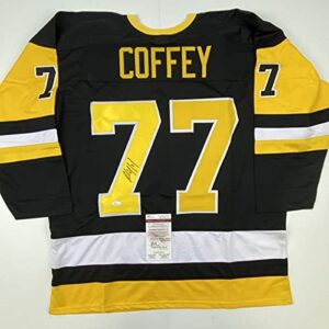 autographed/signed paul coffey pittsburgh black hockey jersey jsa coa