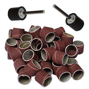 lotatheta 60 pcs 1/2" dia sand band sanding drum 240 grits 1/2" height sander sleeves band + 2 rubber mandrels for rotary tool