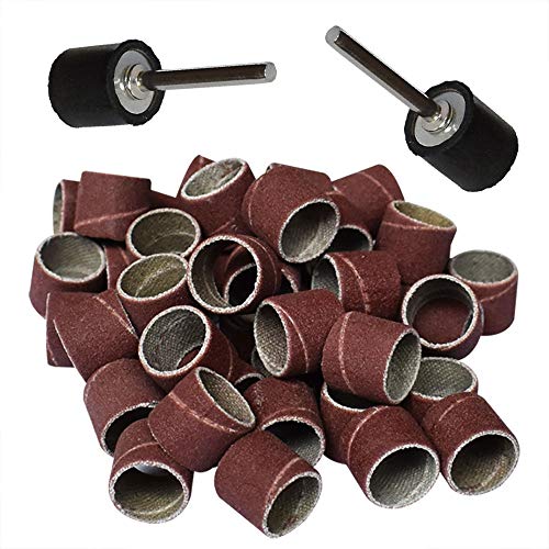 Lotatheta 60 pcs 1/2" Dia Sand Band Sanding Drum 240 Grits 1/2" Height Sander Sleeves Band + 2 Rubber Mandrels for Rotary Tool