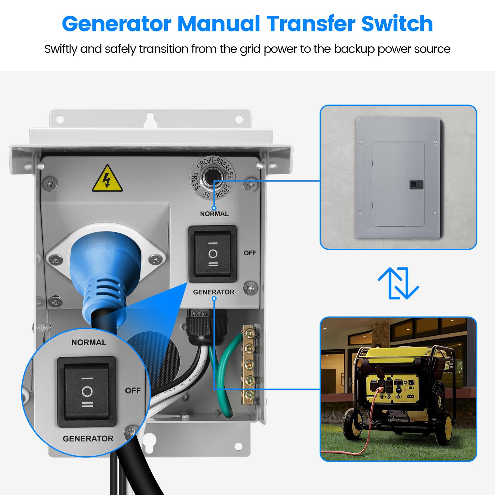 Generator Transfer Switches, Briidea 15 Amp 120V Generator Manual Transfer Switch with Circuit Breaker, Prewired