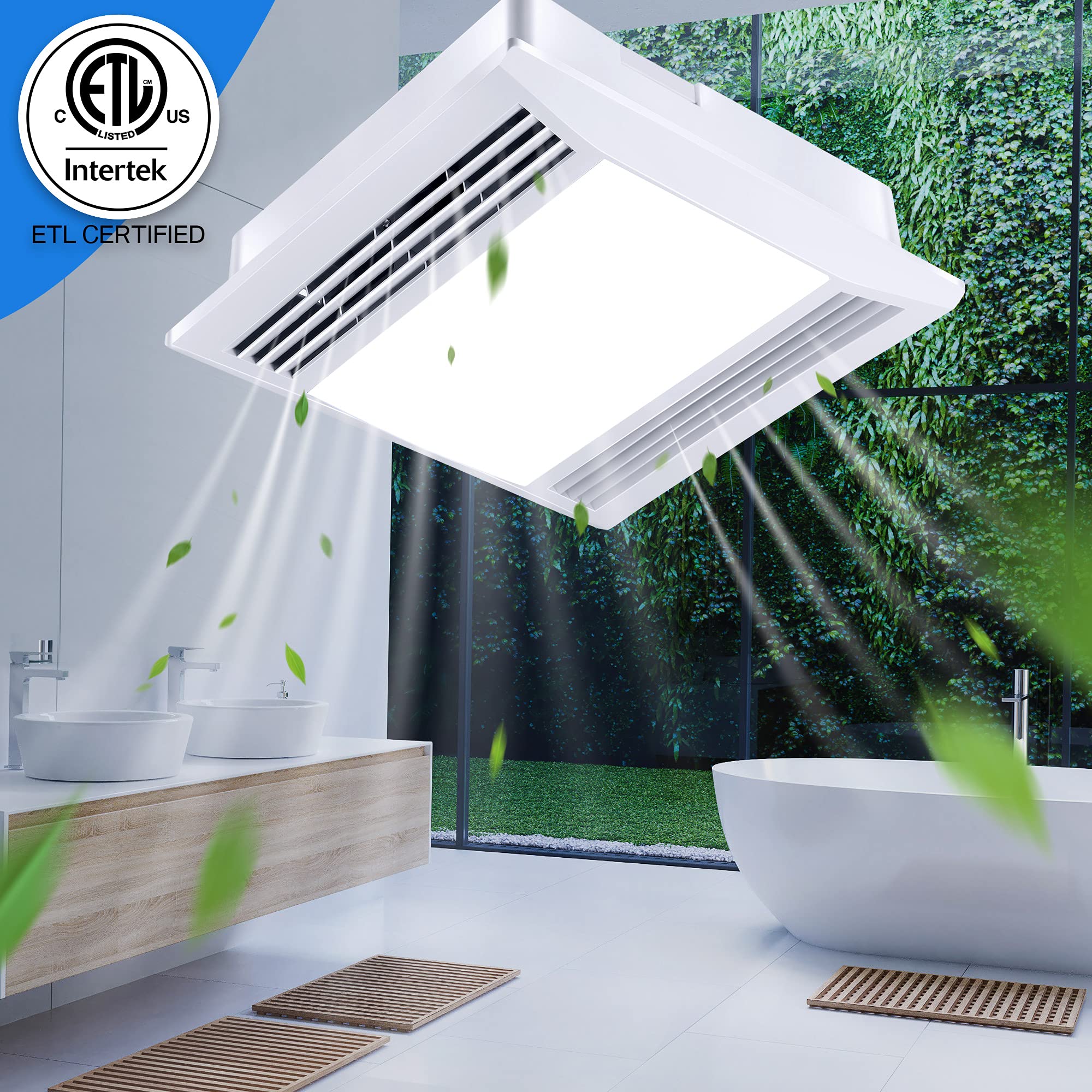 Fiada Bathroom Exhaust Fan Ultra Quiet 1.0 Sones, Bathroom Ceiling Vent Fan with LED Lights, 110 CFM Bath Ventilation Fan Vent for Home Household Bath Office Hotel 105 sq. ft.(Stable Light)