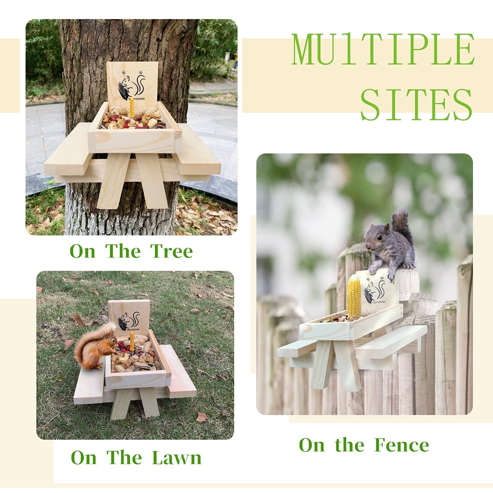 Squirrel Feeder for Outside and Garden, Funny Squirrel Picnic Table Feeder with Corn Cobs Holder and Peanut Tray, Squirrel Gifts for Squirrel and Chipmunk Lovers, Easy to Install