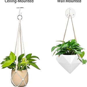 Ceiling Hooks for Hanging Plants - Metal Heavy Duty Wall Mounted Hangers for Hanging Bird Feeders, Planters, Wind Chimes, Include Professional Drywall Anchors (3-Pack (White)