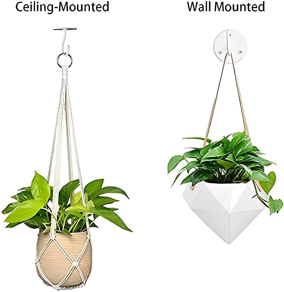 Ceiling Hooks for Hanging Plants - Metal Heavy Duty Wall Mounted Hangers for Hanging Bird Feeders, Planters, Wind Chimes, Include Professional Drywall Anchors (3-Pack (White)