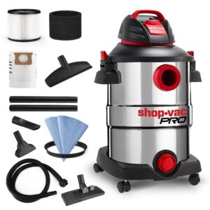 shop-vac 12 gallon 6.0 peak hp wet/dry vacuum, stainless steel tank, 3 in 1 function portable shop vacuum with attachments, drain port, ideal for jobsite, garage & workshop. 5926211