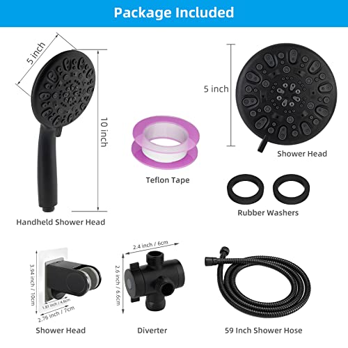 7-spray High-Pressure Shower Head with Handheld Spray Combo, 5-inch Face Rain Shower, 3-way Water Diverter, Adhesive Shower Head Holder, Hand Shower with 59 Inch Hose, Oil-rubbed Bronze