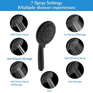 7-spray High-Pressure Shower Head with Handheld Spray Combo, 5-inch Face Rain Shower, 3-way Water Diverter, Adhesive Shower Head Holder, Hand Shower with 59 Inch Hose, Oil-rubbed Bronze